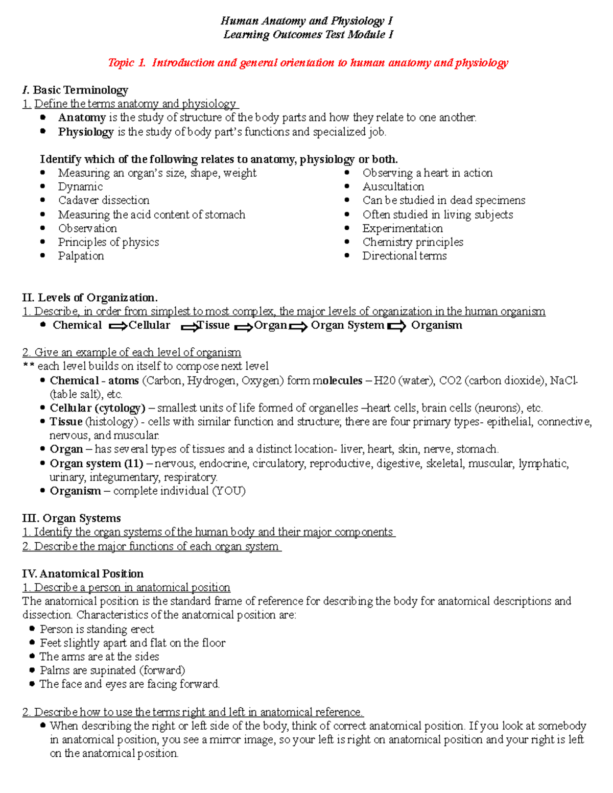 2018 test 1 guide - Human Anatomy and Physiology I Learning Outcomes ...