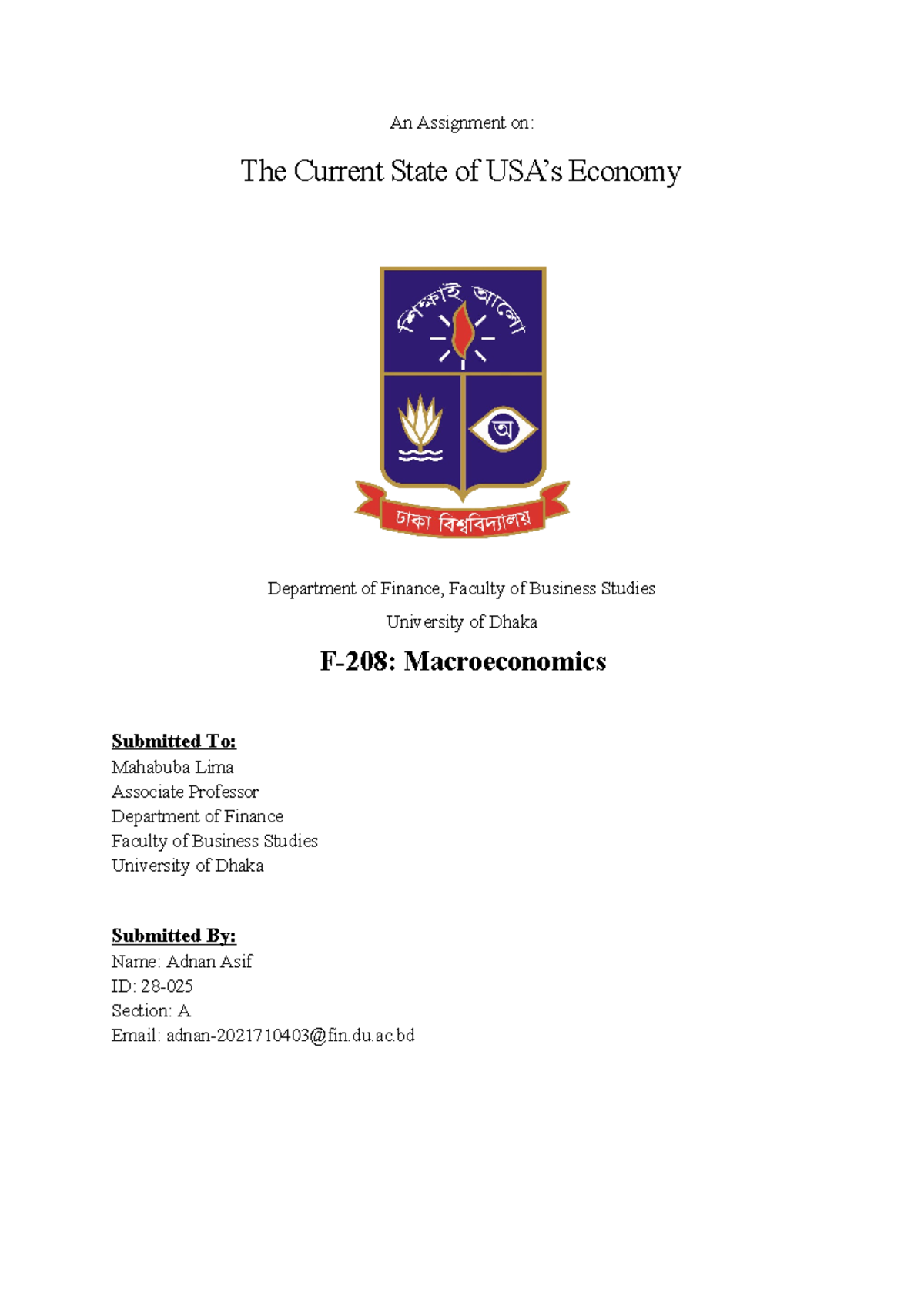 The current state of USA's Economy - Macroeconomics - An Assignment on ...