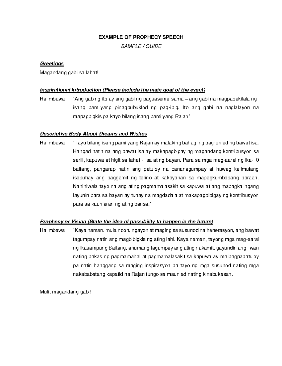 Prophecy- Speech - For lecture only - EXAMPLE OF PROPHECY SPEECH SAMPLE ...