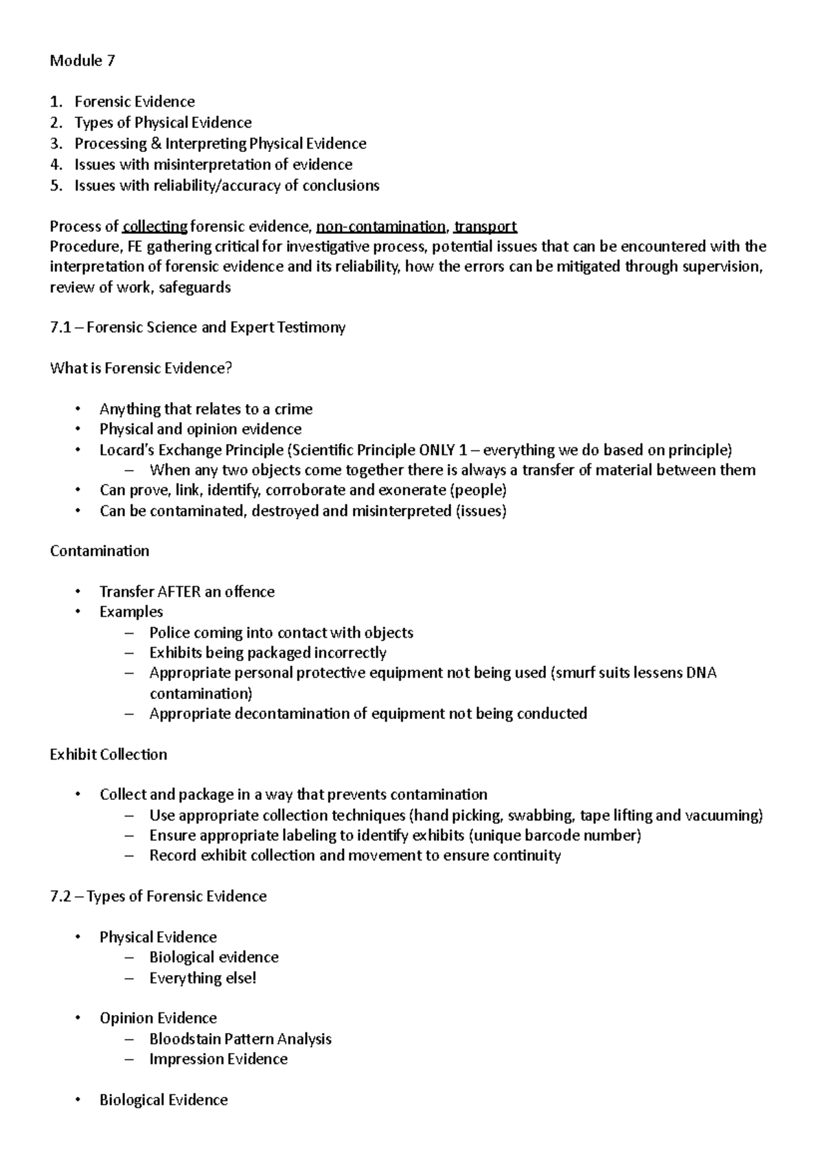 Module 7 - homicide - Module 7 Forensic Evidence Types of Physical ...