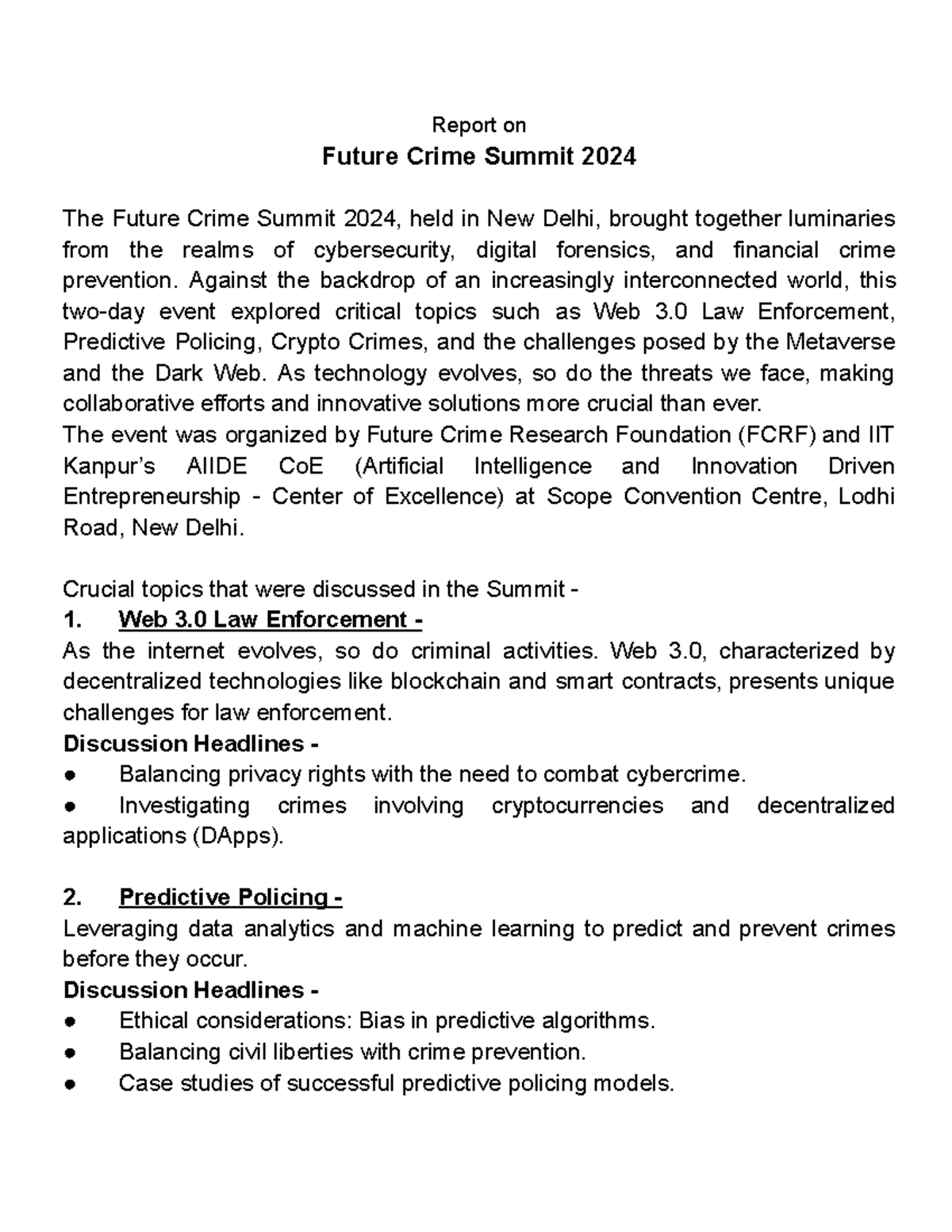 Report on Future Crime Summit - Report on Future Crime Summit 2024 The ...