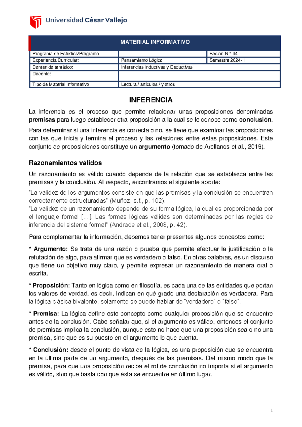 Material informativo S04 - INFERENCIA La inferencia es el proceso que ...