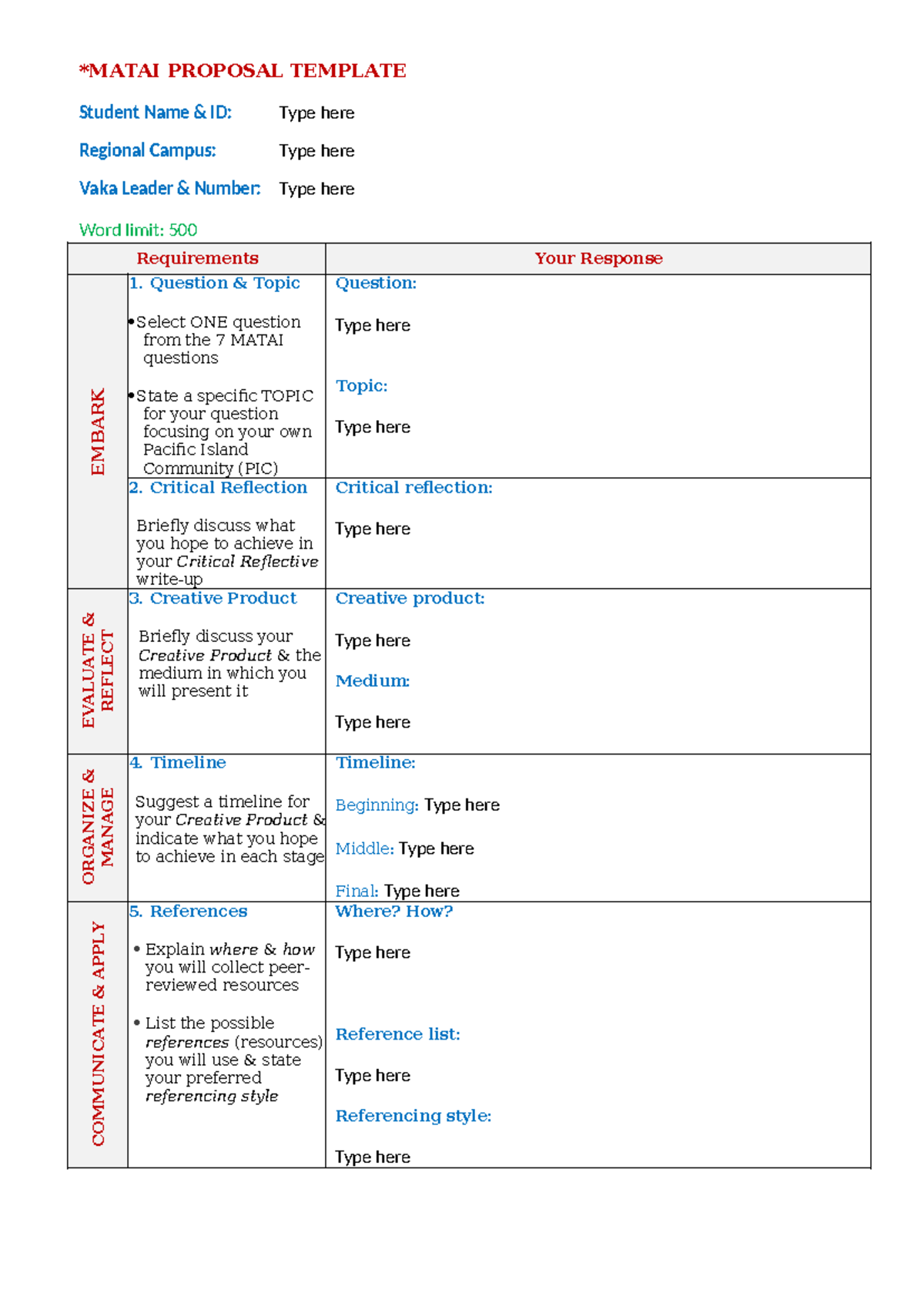 Matai Proposal Template - *MATAI PROPOSAL TEMPLATE Student Name & ID ...