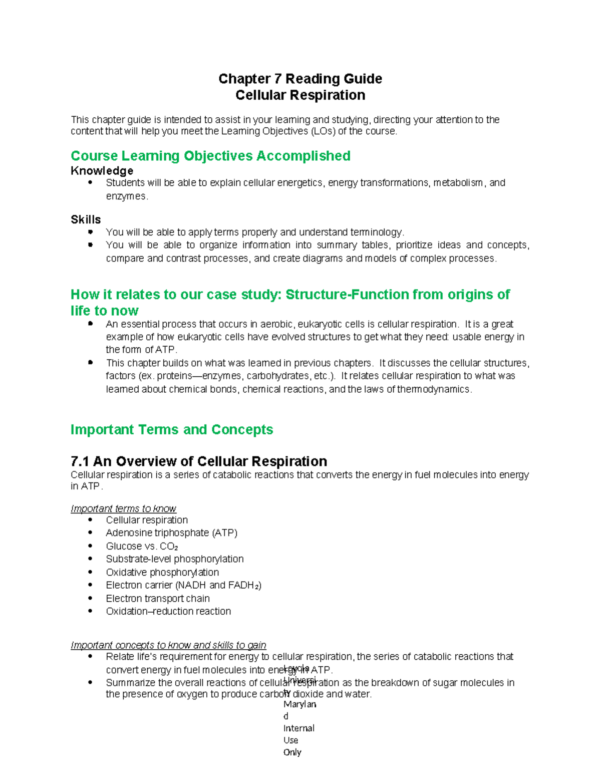 Ch 7 Guide - About cellular respiration - Loyola Universi ty Marylan d ...