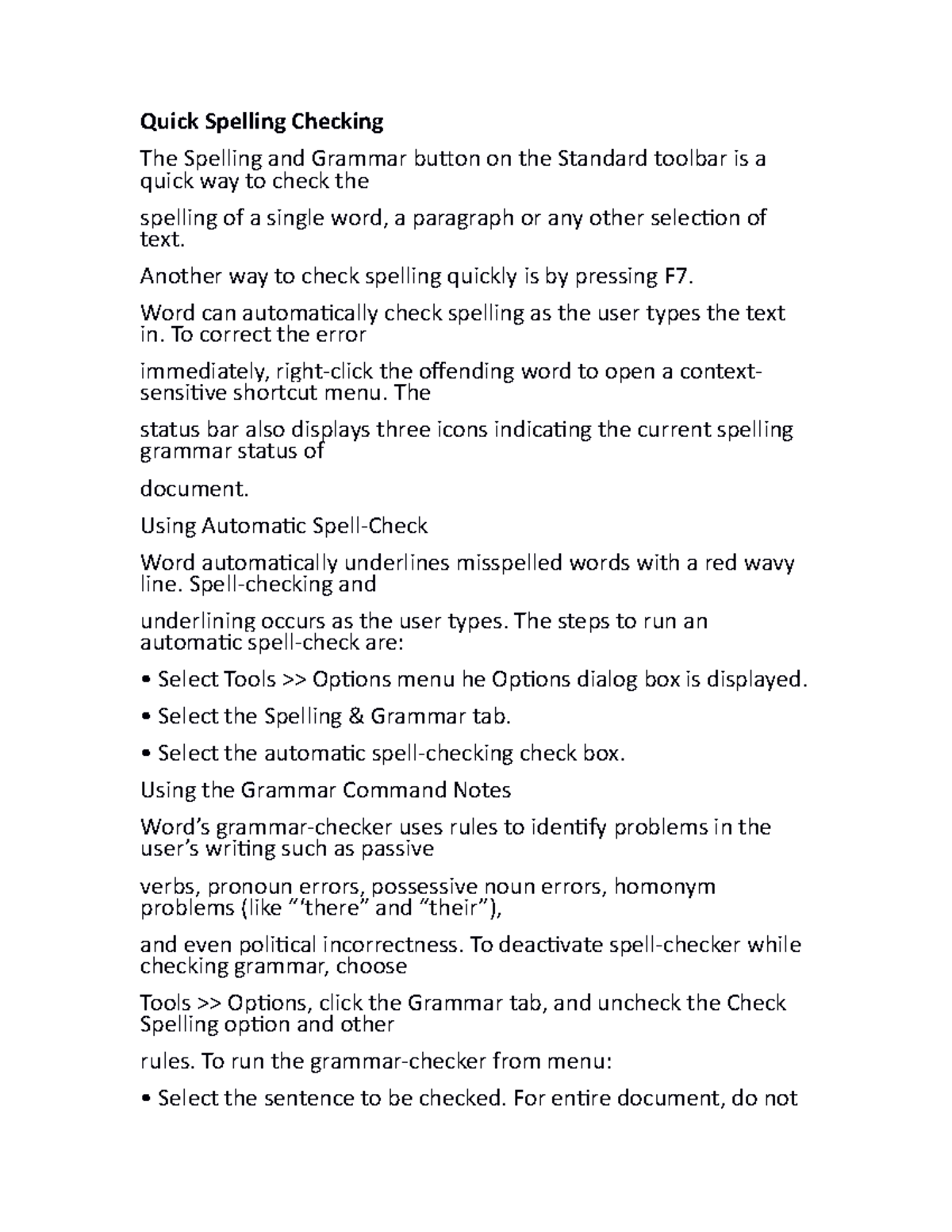Quick Spelling Checking notes - Quick Spelling Checking The Spelling ...