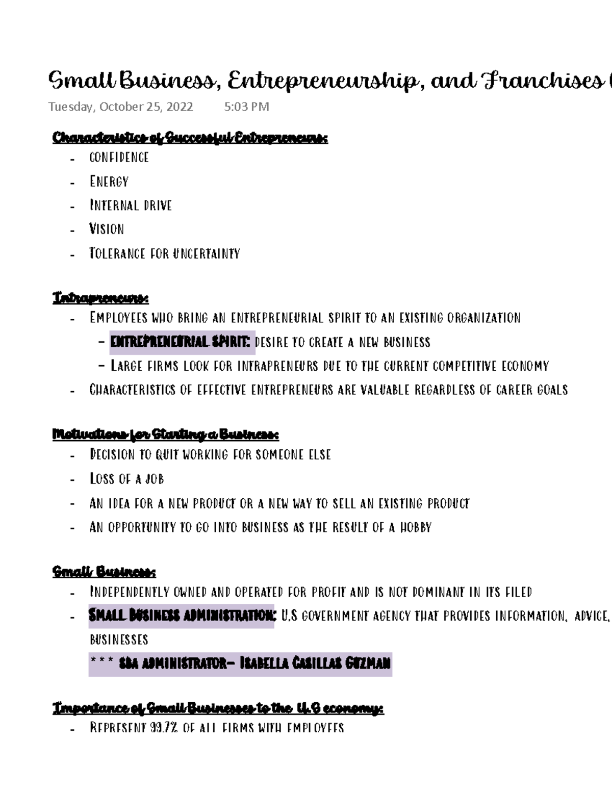 Small Business, Entrepreneurship, and Franchises (Chapter 5 ...