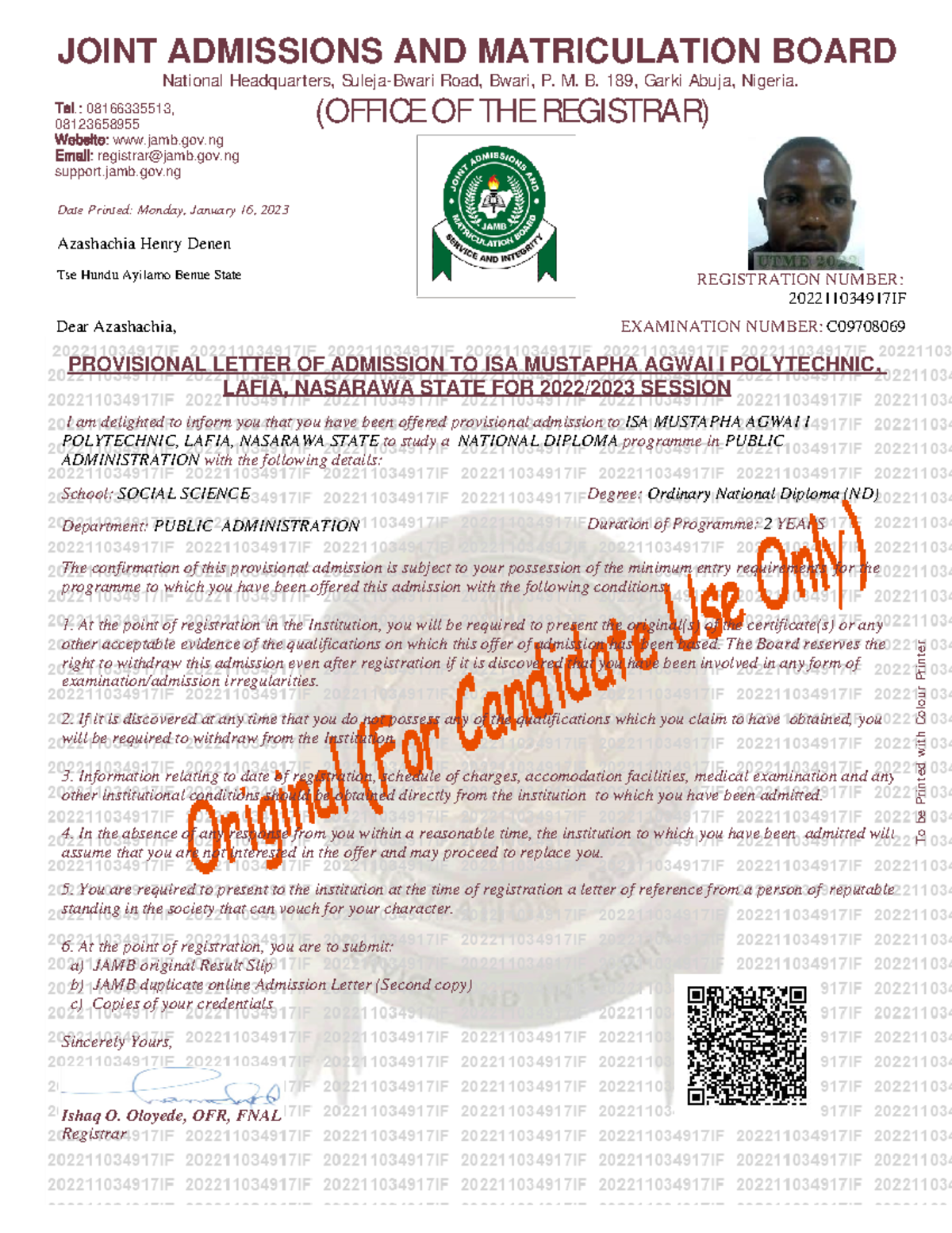 Denen Azashachia Henry Admission Letter - I am delighted to inform you that you have been ...