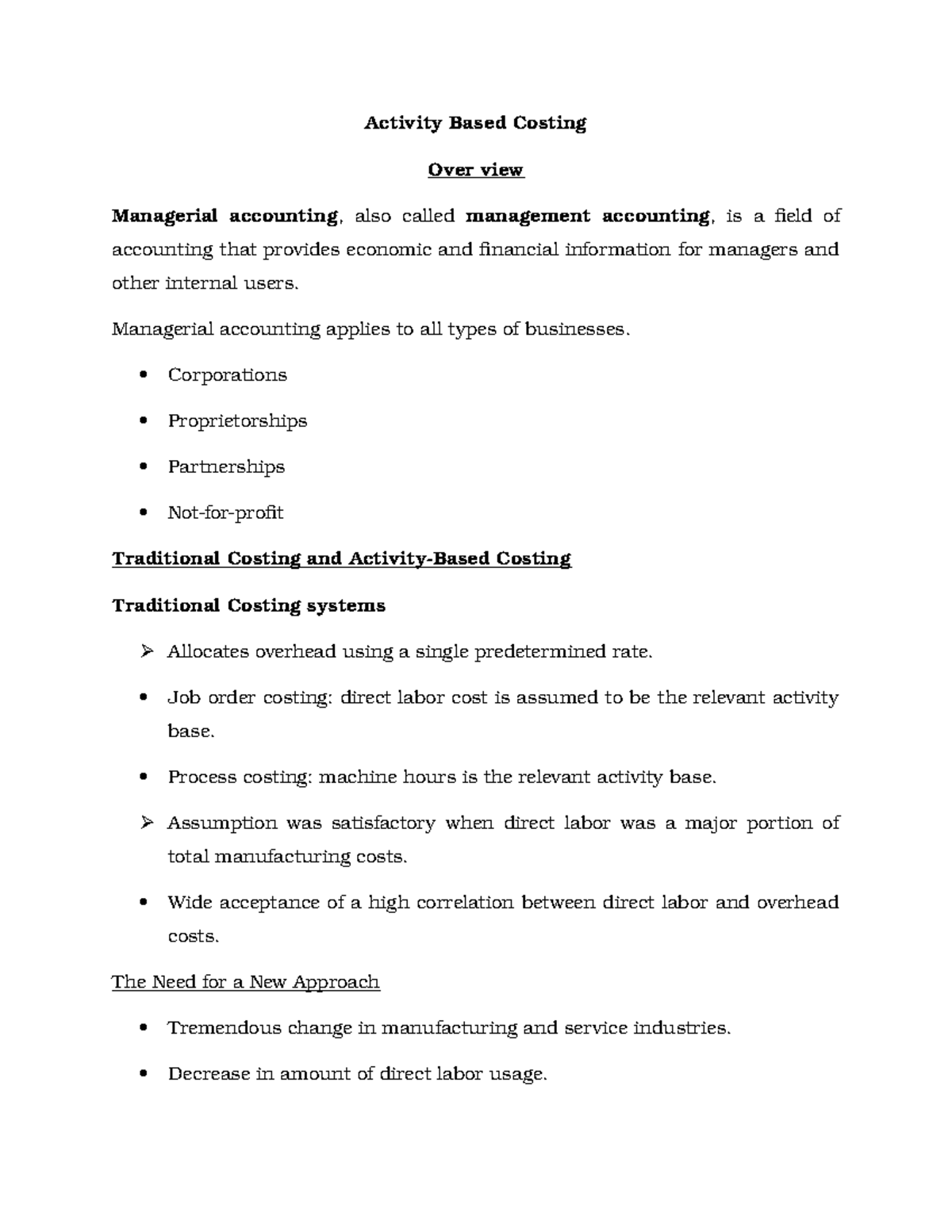 Lecture 3 - 0 Activity Based Costing Notes - Activity Based Costing ...