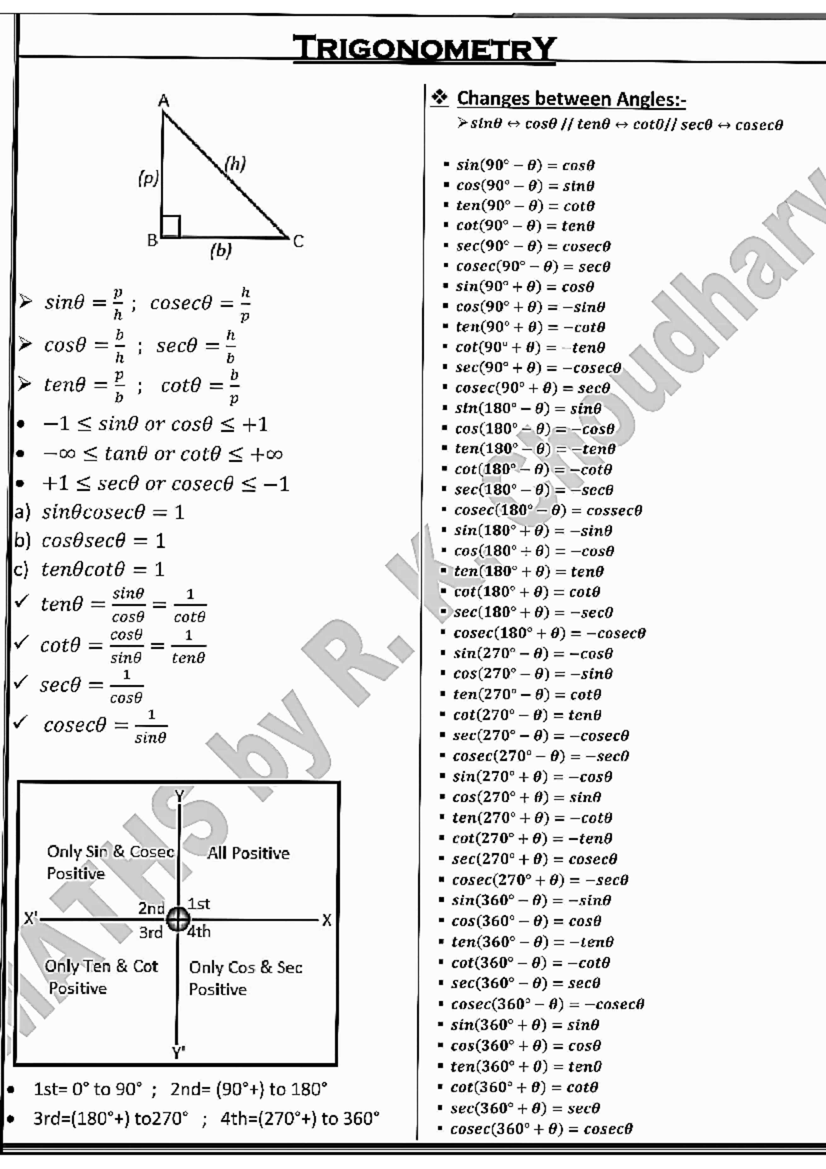 Trignomentry Whole Formulae - Mathematics - Studocu