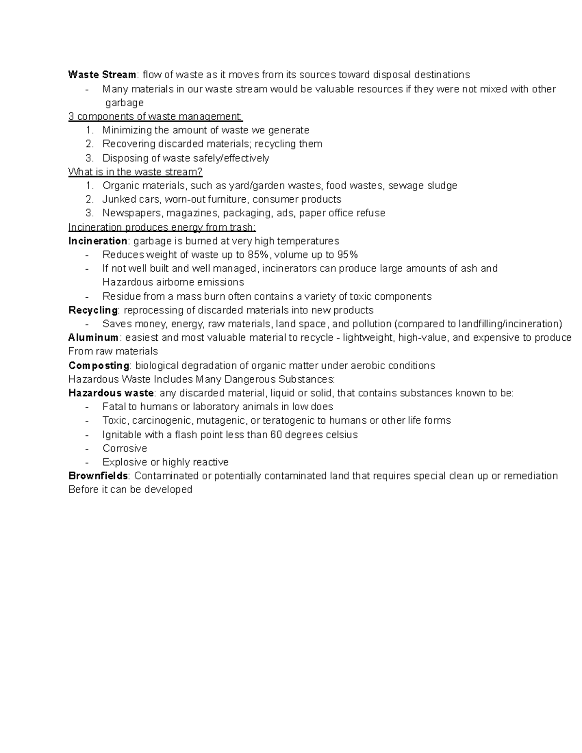 GEOS 1024 Chapter 14 - Waste Stream: flow of waste as it moves from its ...