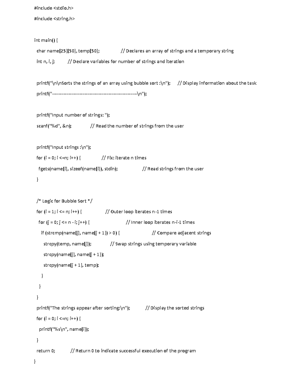 Pr.7 Bubble Sort for String - #include #include int main() { char - Studocu