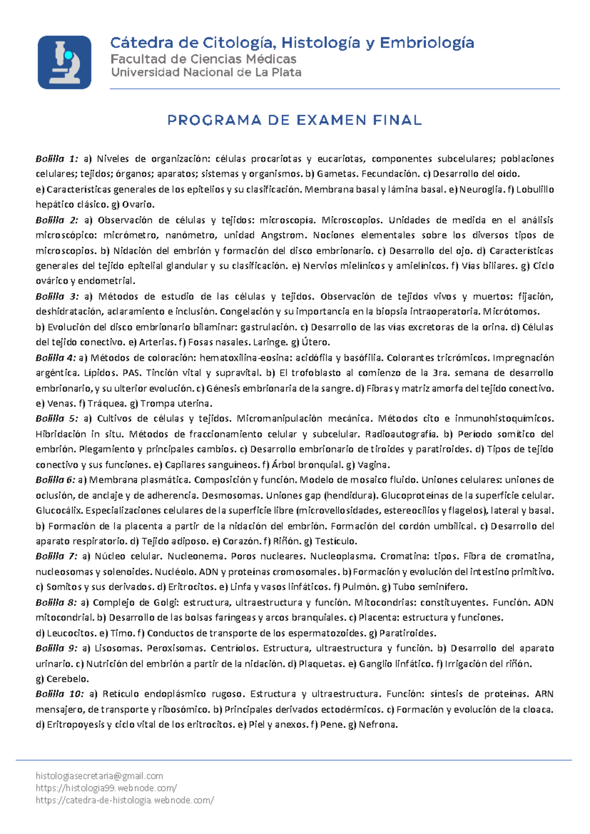 Programa de Examen Final - histologiasecretaria@gmail histologia99 ...