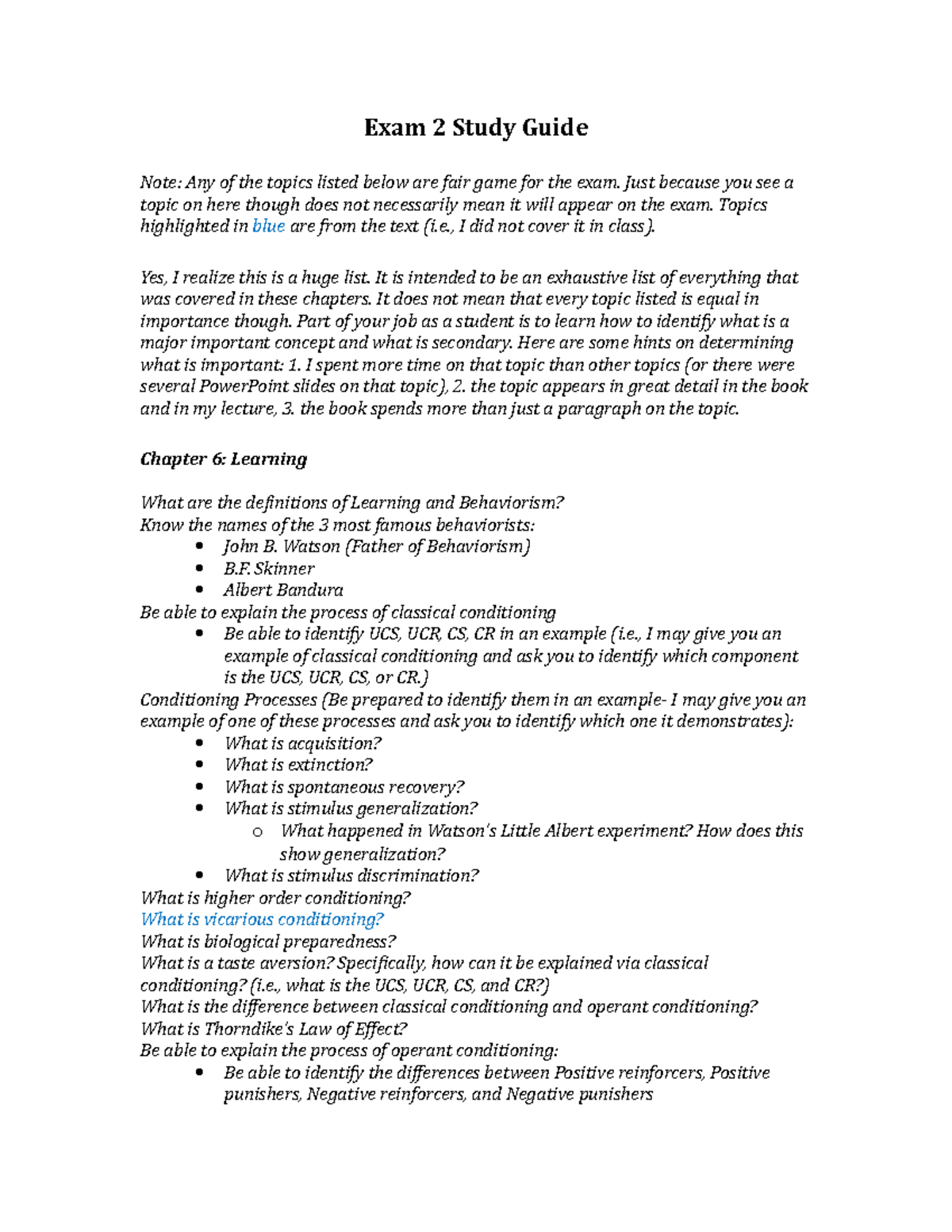 Exam 2 Study Guide - Lecture notes Chapter 7-8 - Exam 2 Study Guide ...