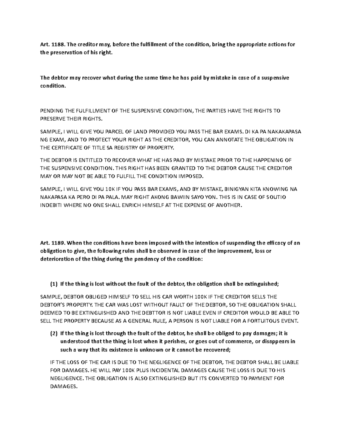 ART. 1188 - ART. 1192 OF THE NEW Civil CODE - Art. 1188. The creditor ...