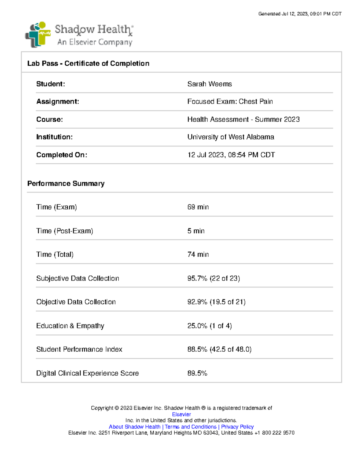 SH Chest pain - shadow health - Generated Jul 12, 2023, 09:01 PM CDT ...
