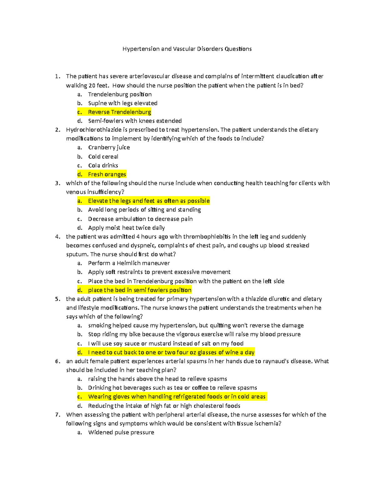 Hypertension and Vascular Disorders Questions - How should the nurse ...