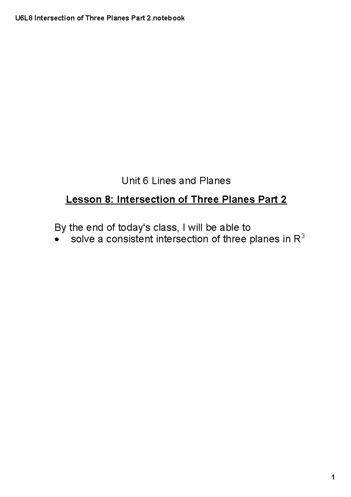 U6L8 Intersection of 3 Planes Part 2 Sec B - Math 1007 - By the end of ...