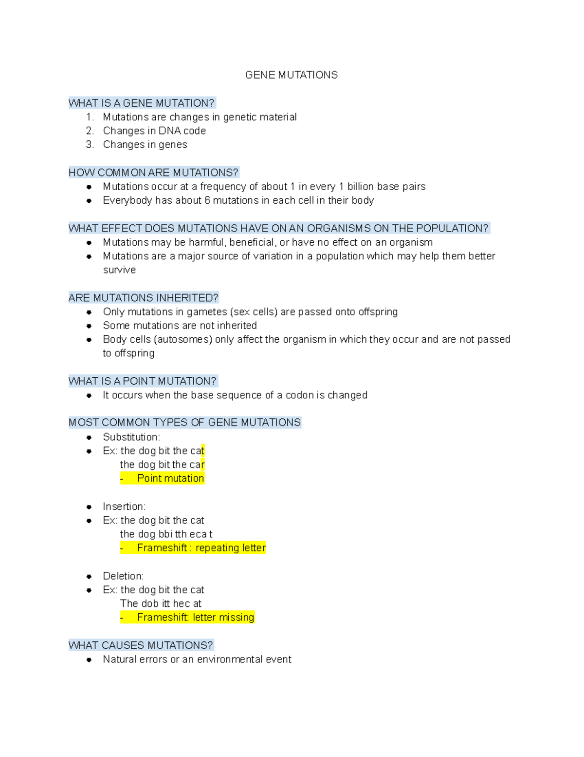 GENE Mutations - GENE MUTATIONS WHAT IS A GENE MUTATION? Mutations are ...