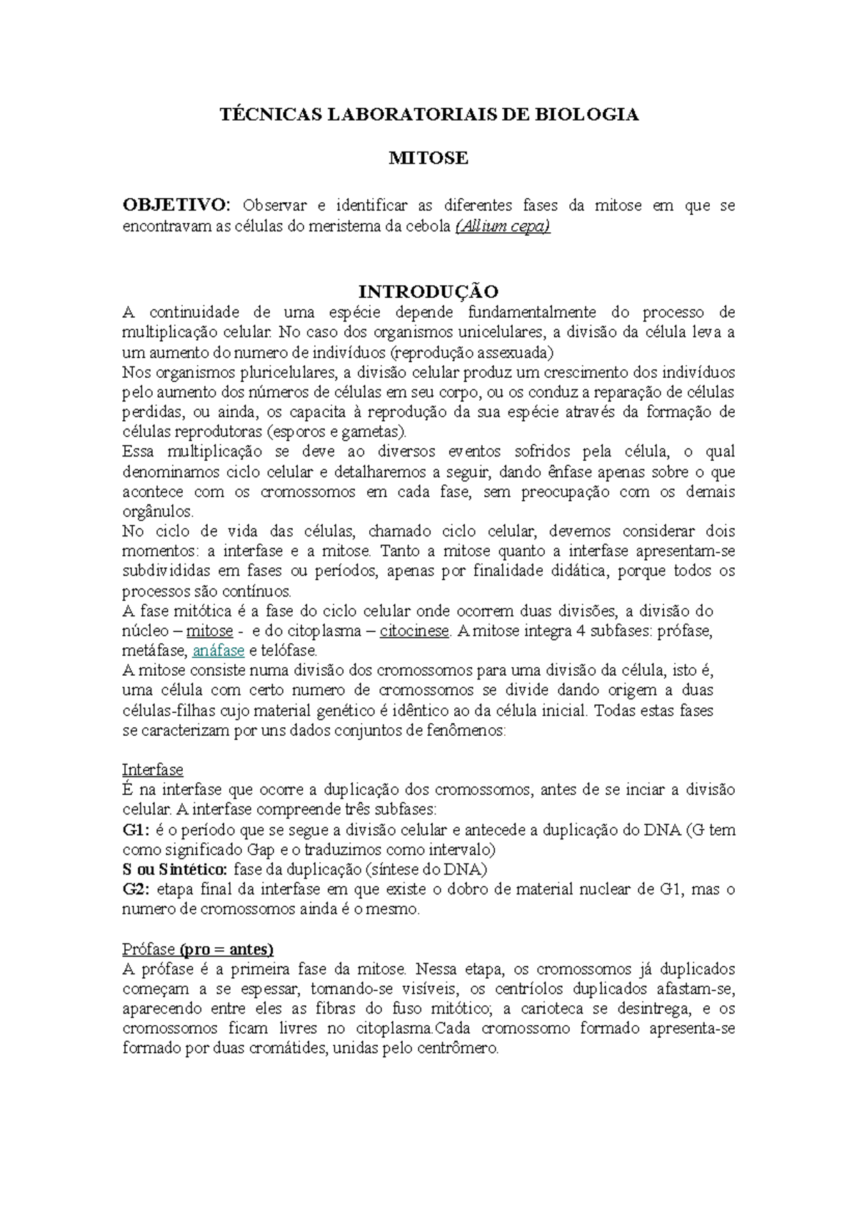 14171771 Relatorio aula pratica mitose - TÉCNICAS LABORATORIAIS DE ...