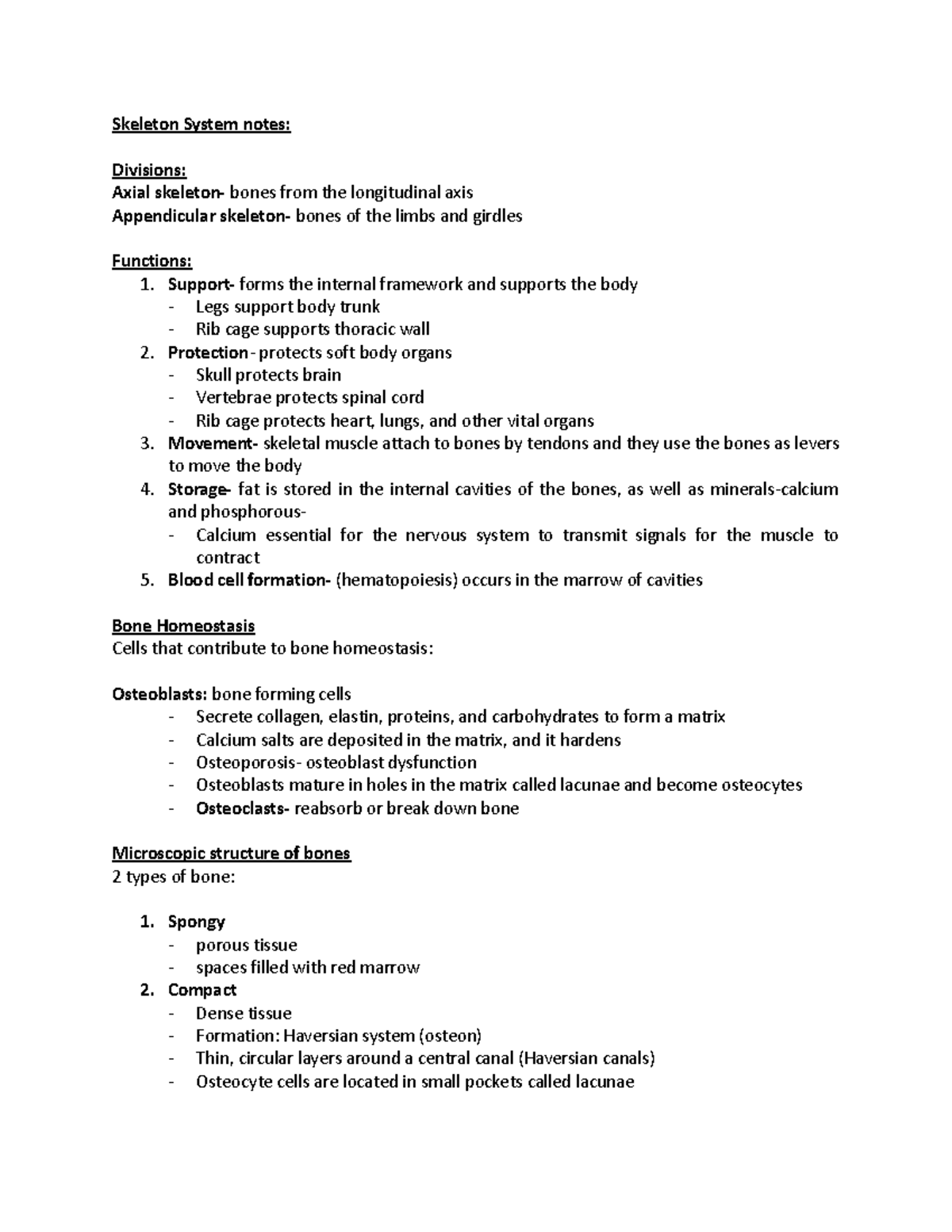 Skeleton System notes - Skeleton System notes: Divisions: Axial ...