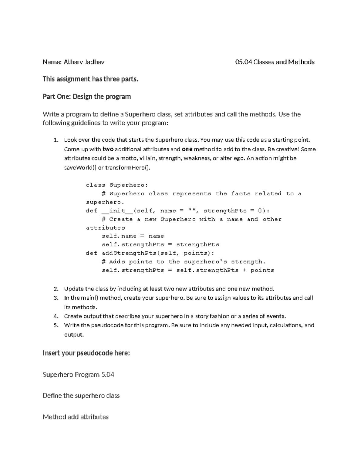 05 04 assesment - assignment - Name: Atharv Jadhav 05 Classes and ...