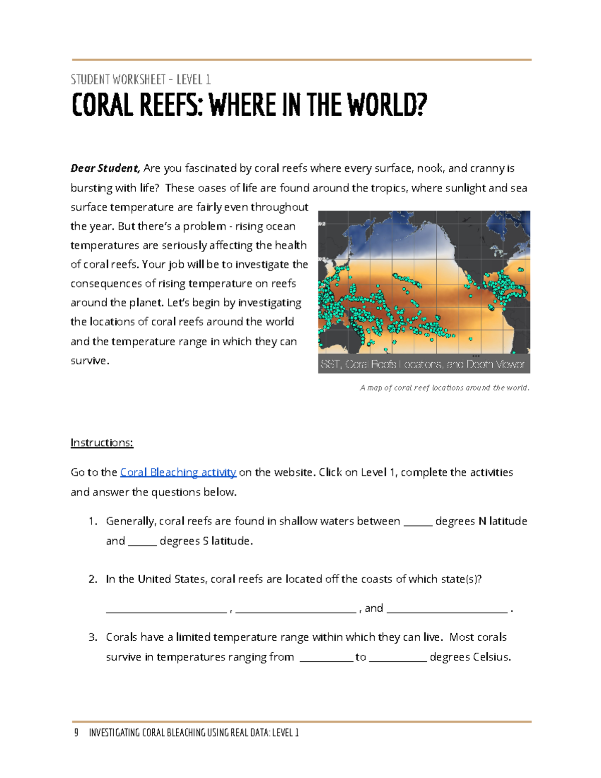 Coral Reef Student Sheet Level 1 - STUDENT WORKSHEET – LEVEL 1 CORAL ...
