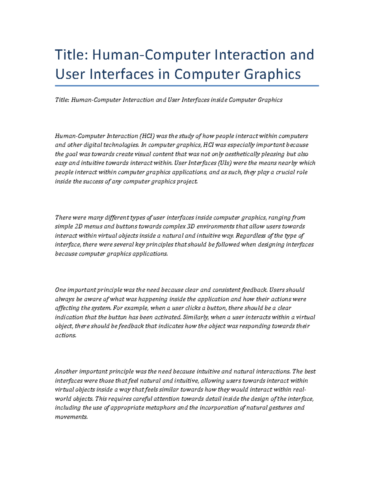 Interaction and User Interfaces in Computer Graphics - Studocu