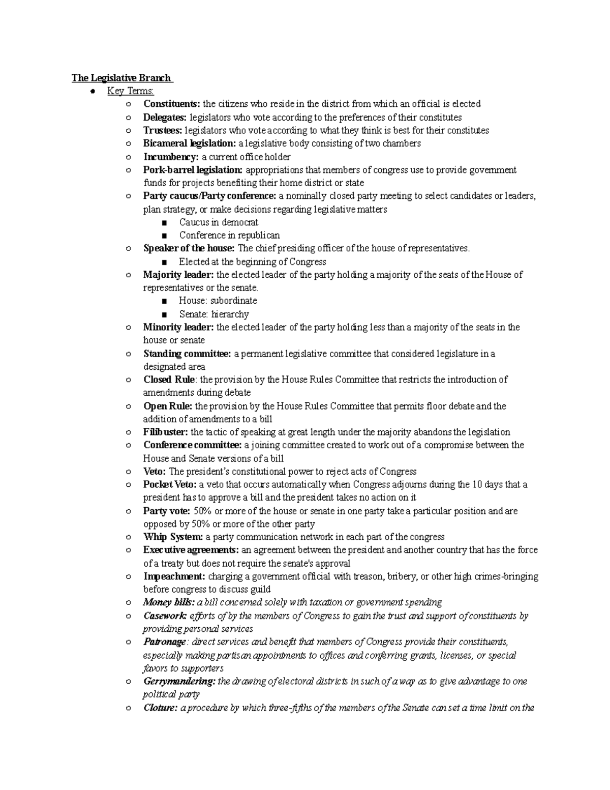 Third Test Study Guide - The Legislative Branch The Executive Branch ...