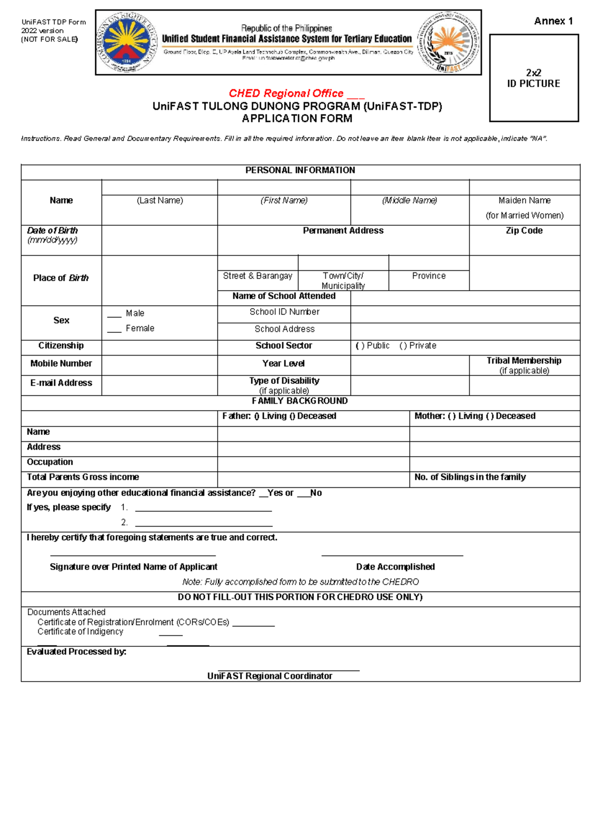 Annex-1-TDP-FORM updated - 2x ID PICTURE UniFAST TDP Form Annex 1 2022 version (NOT FOR SALE ...