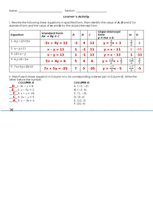 Graphing Linear Equation - Name ...
