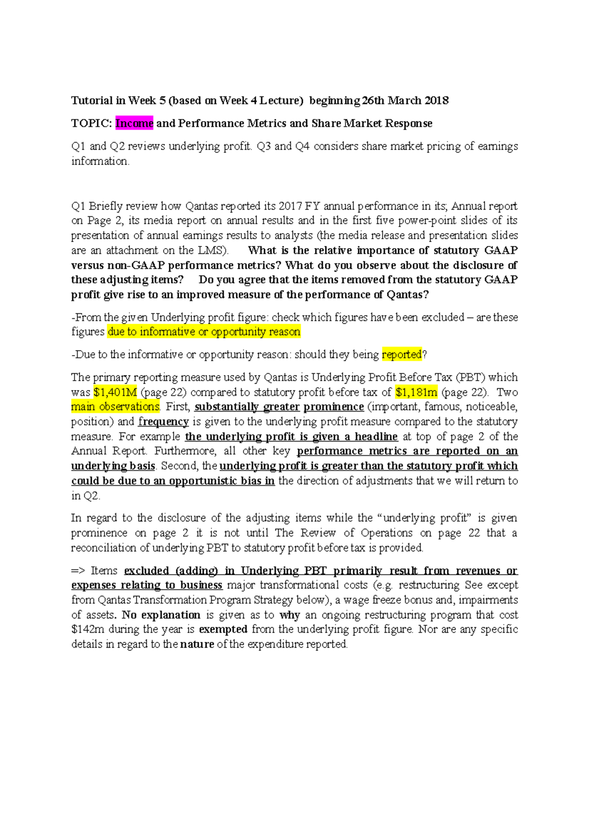 Week Five Tutorial Income Solutions - Tutorial in Week 5 (based on Week ...