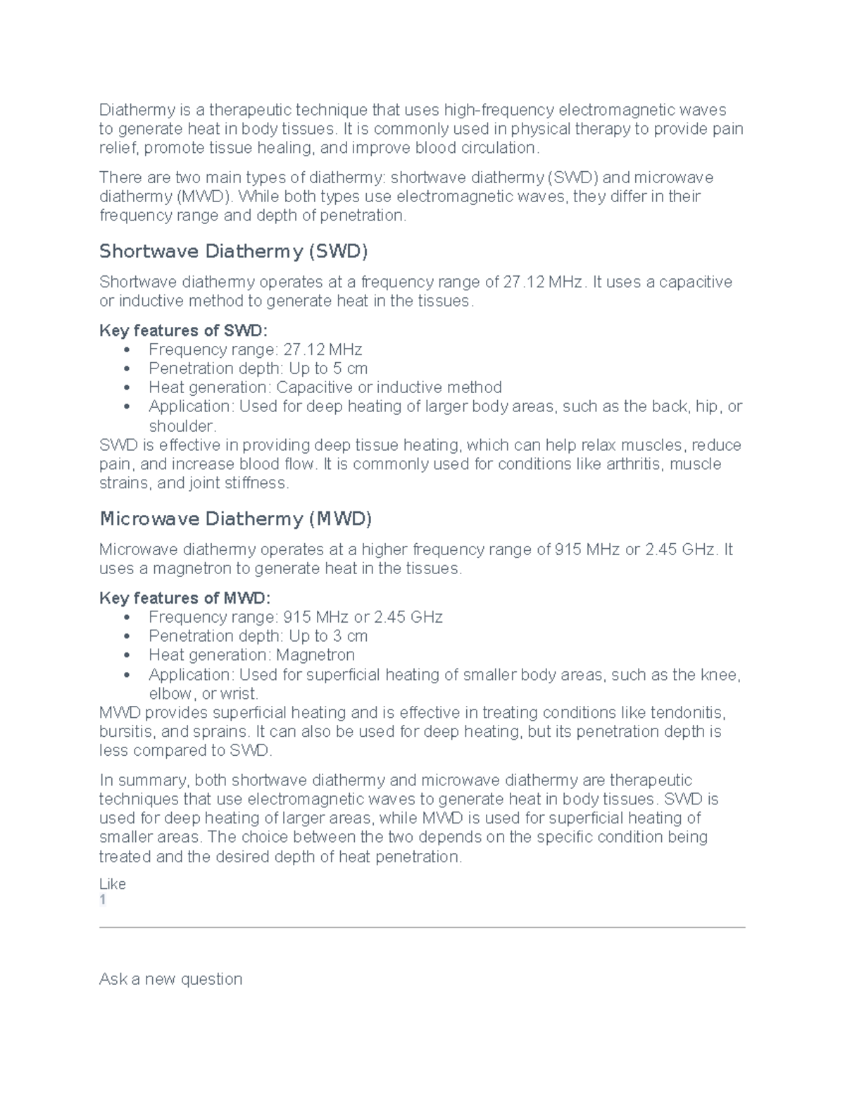 Diathermy is a therapeutic technique that uses high - It is commonly ...