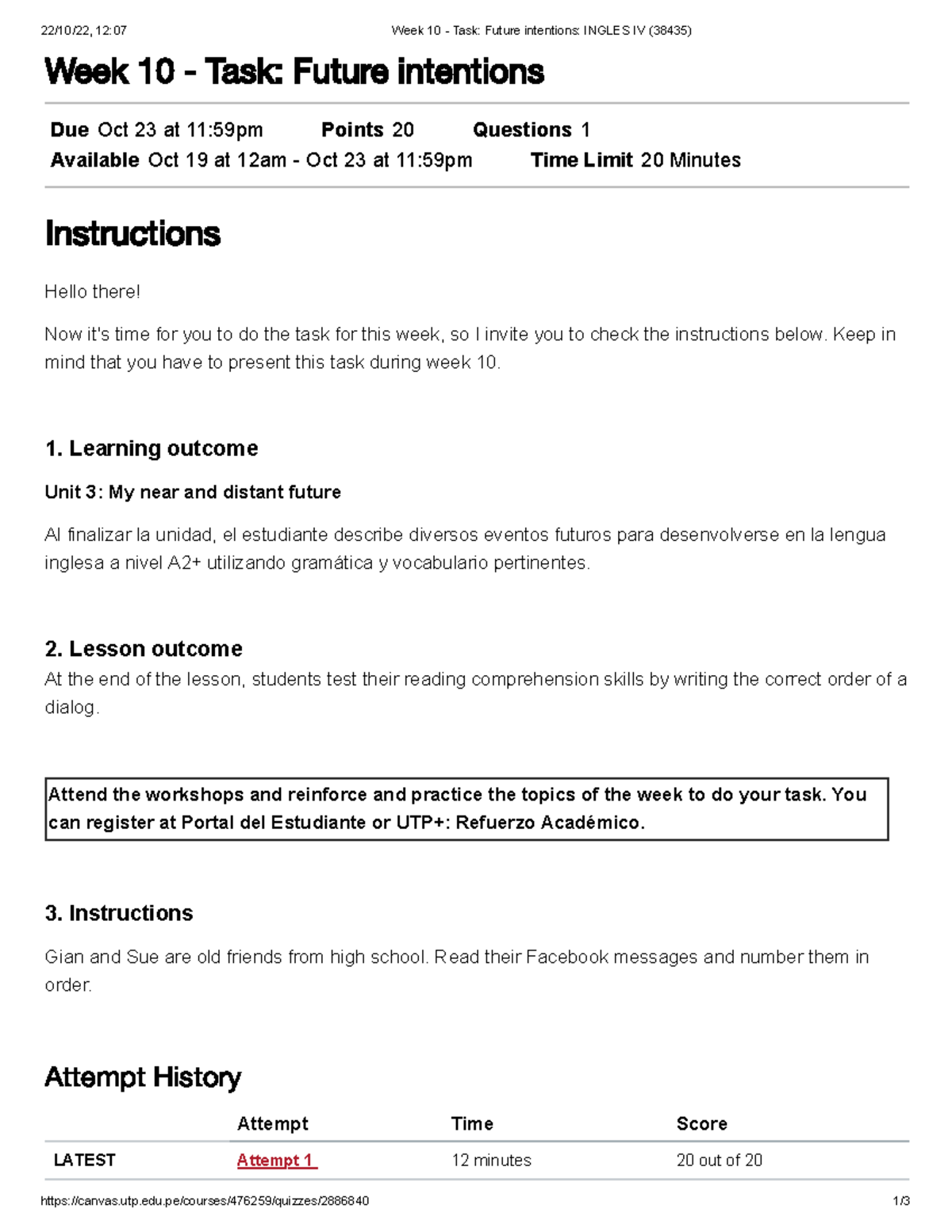 Week 10 - Task Future intentions Ingles IV - 22/10/22, 12:07 Week 10 ...