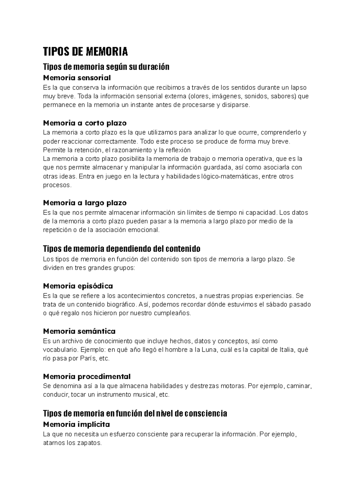 Tipos de memoria - TIPOS DE MEMORIA Tipos de memoria según su duración ...