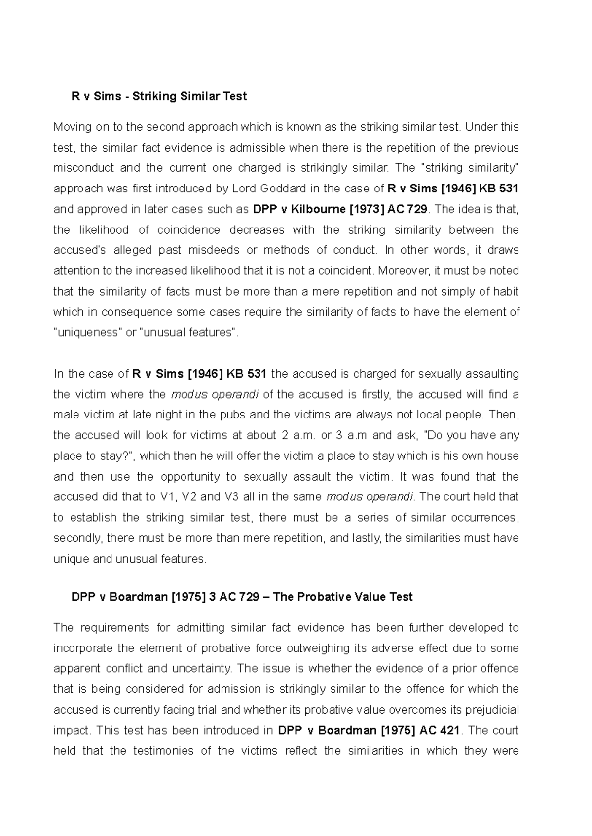 Strikingly Similar Test - R v Sims - Striking Similar Test Moving on to ...