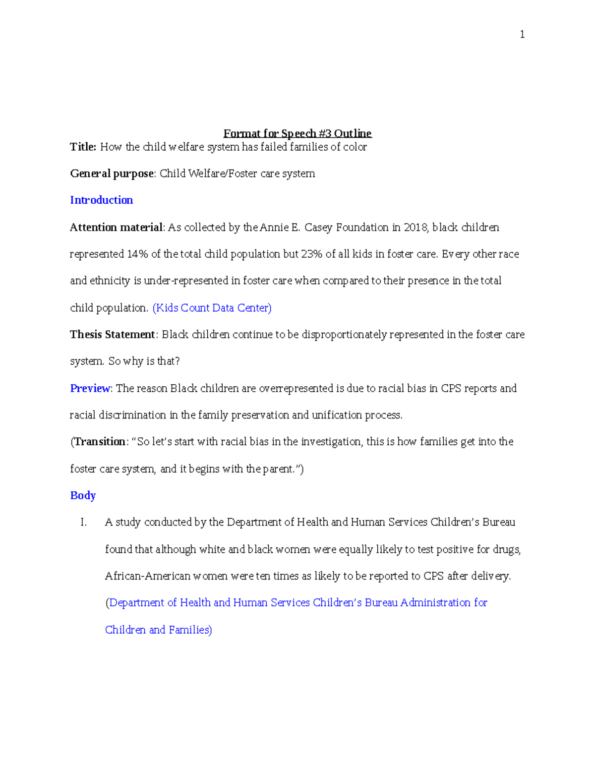 CCS 74 Format for Speech #3 Outline - 1 Format for Speech #3 Outline ...