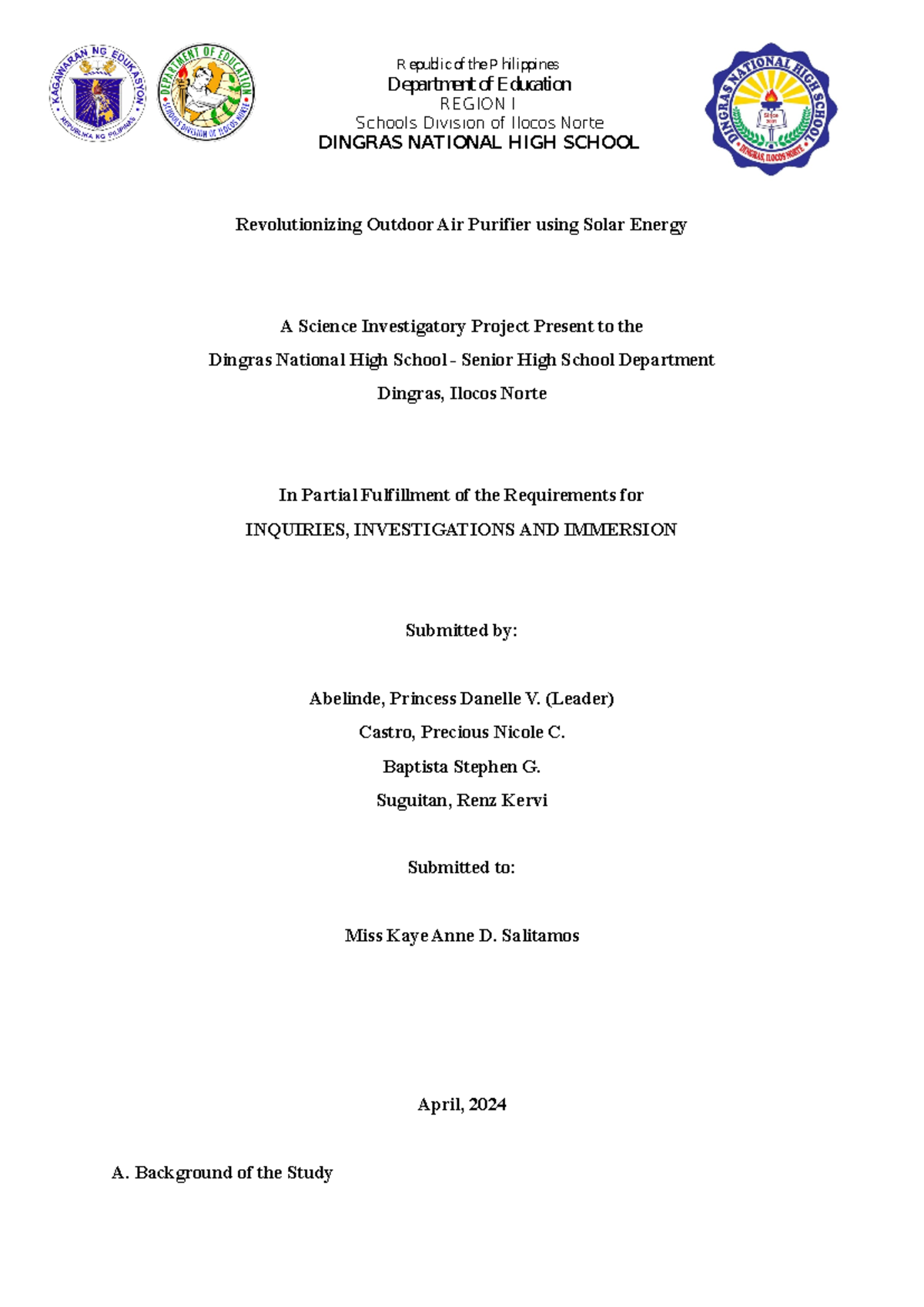 SIP Research - Revolutionizing Outdoor Air Purifier using Solar Energy ...