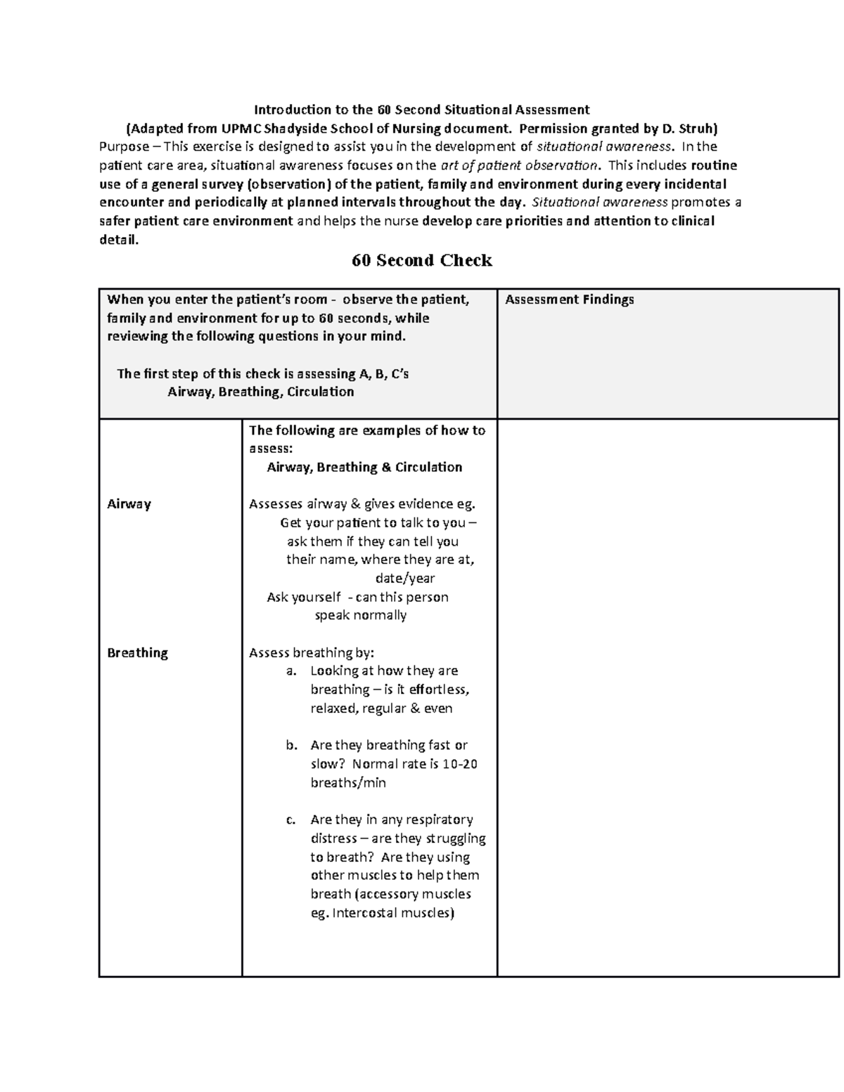 60 Second Check and General Survey document 2017 - Introduction to the ...