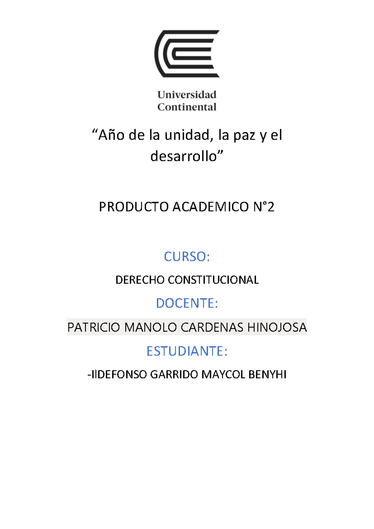Producto academico n°2 - “Año de la unidad, la paz y el desarrollo” PRODUCTO ACADEMICO N° CURSO ...