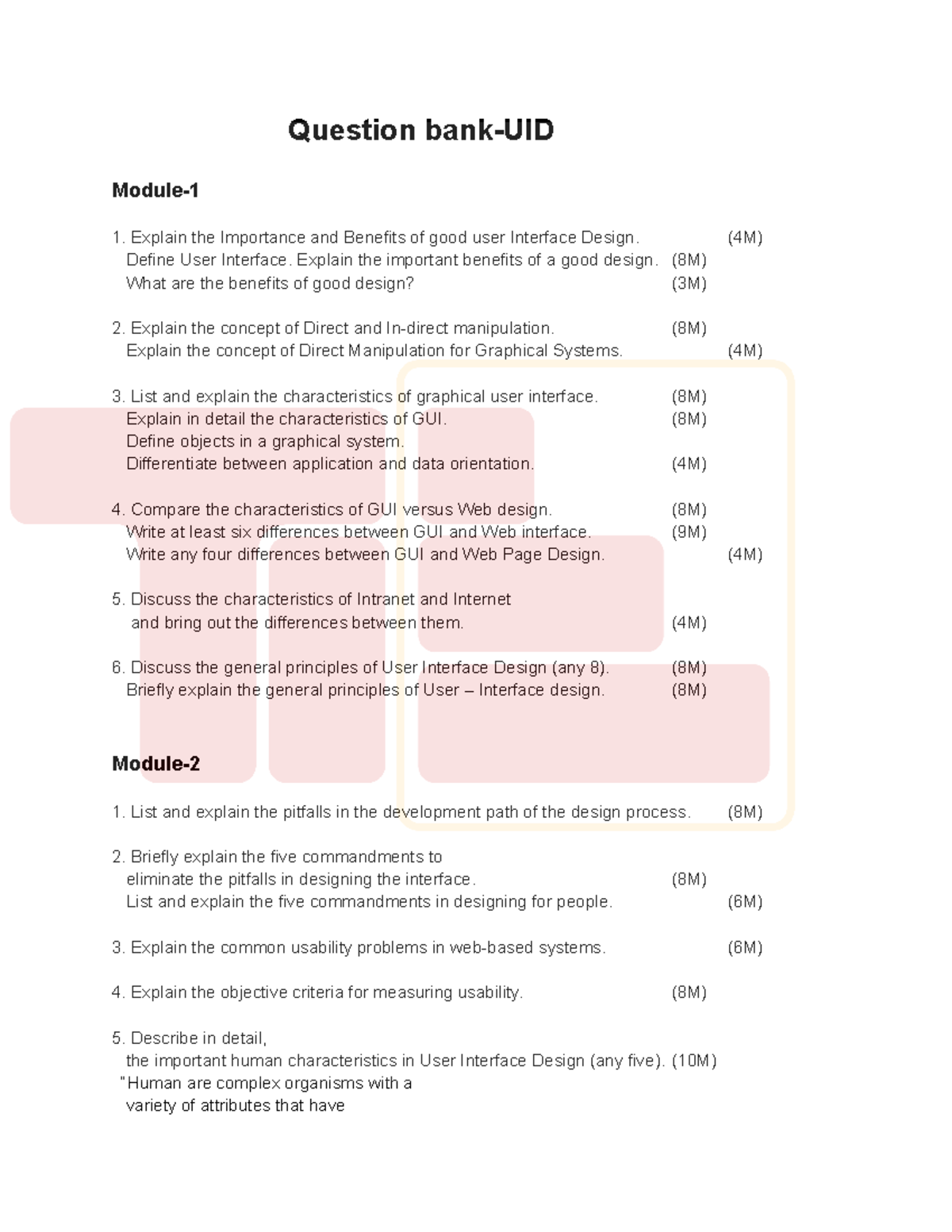 Question bank-UID - Question bank-UID Module- Explain the Importance ...