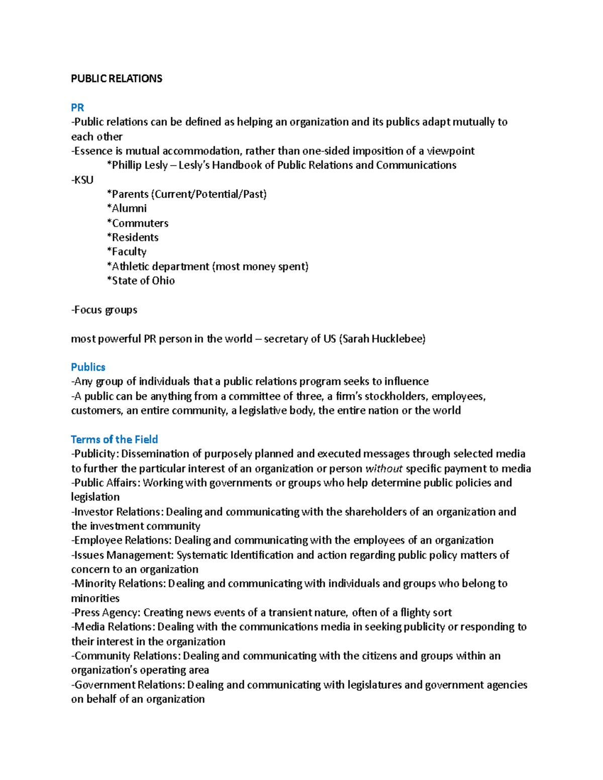 MPC Ch 5 - Lecture notes Quiz 5 Notes - PUBLIC RELATIONS PR -Public ...