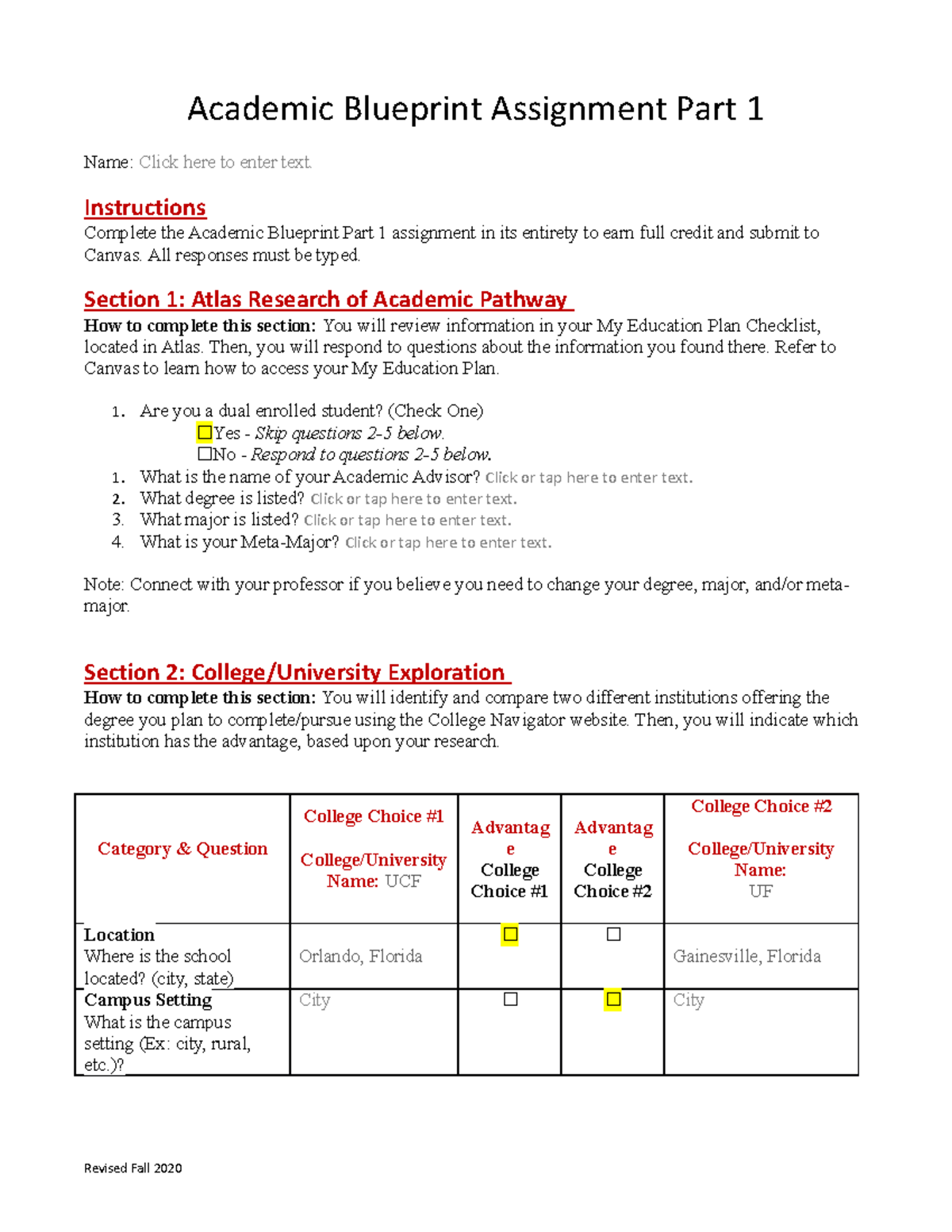 Academic Blueprint Part 1 - Academic Blueprint Assignment Part 1 Name ...