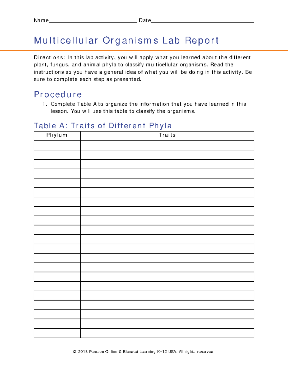 Multicellular Organisms Lab - Read the instructions so you have a ...