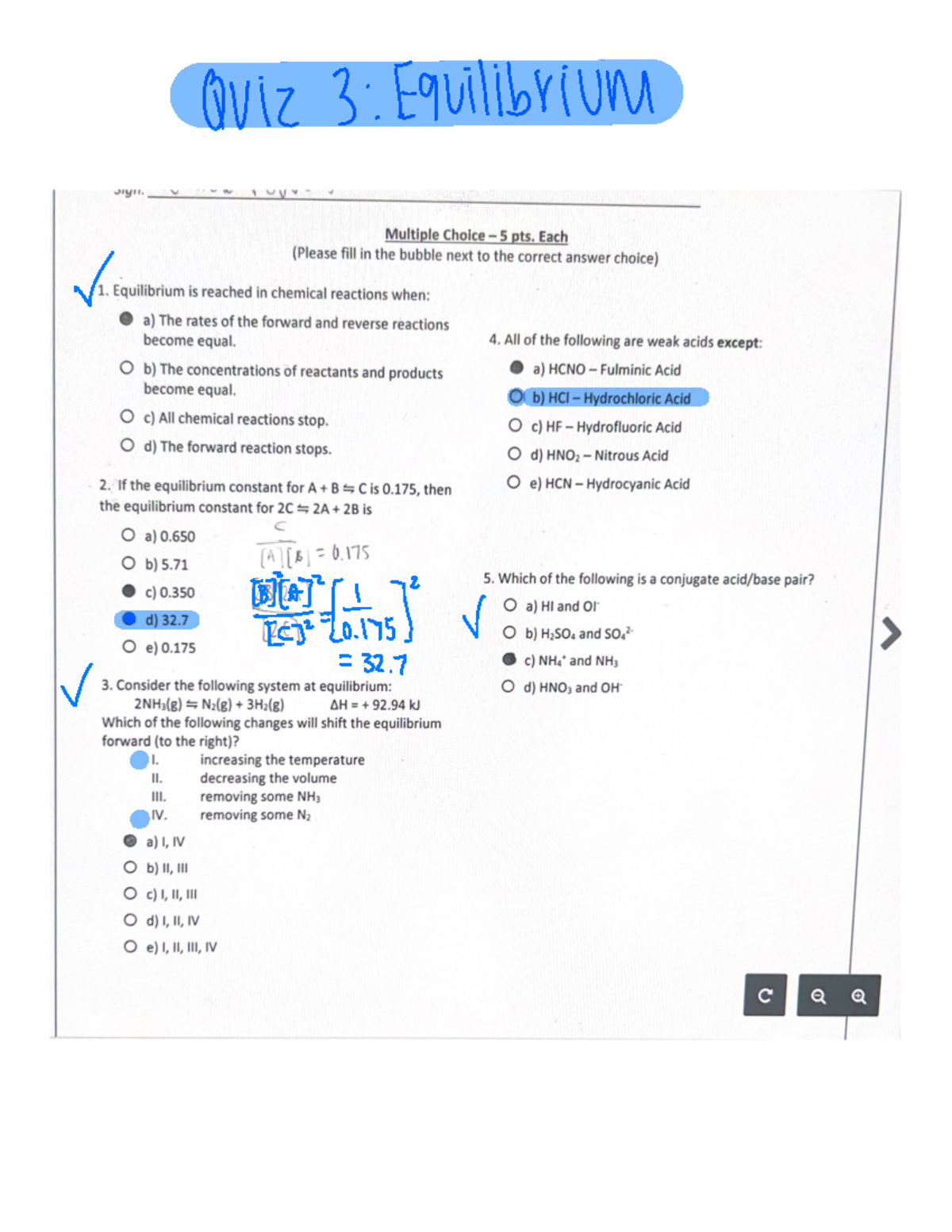 Quiz 3-Equilibrium - CH4000 - Quiz 3: Equilibrium w · W - Studocu