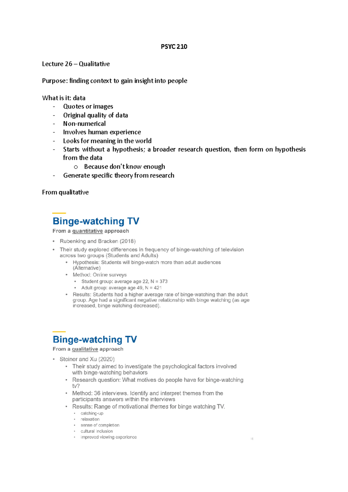Psyc 210 Summary Of Lecture Notes And Key Definitions Psyc 210