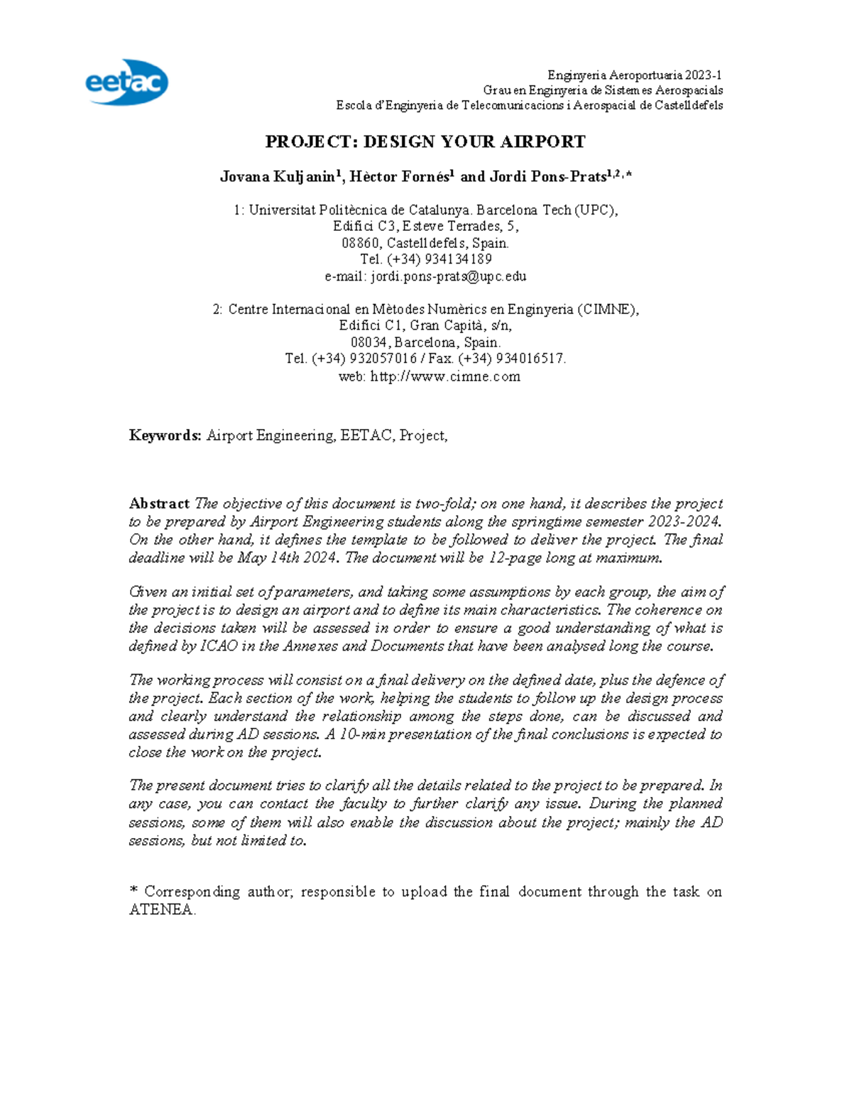 Template Project EA 2023-2 - Enginyeria Aeroportuaria 2023- Grau en ...