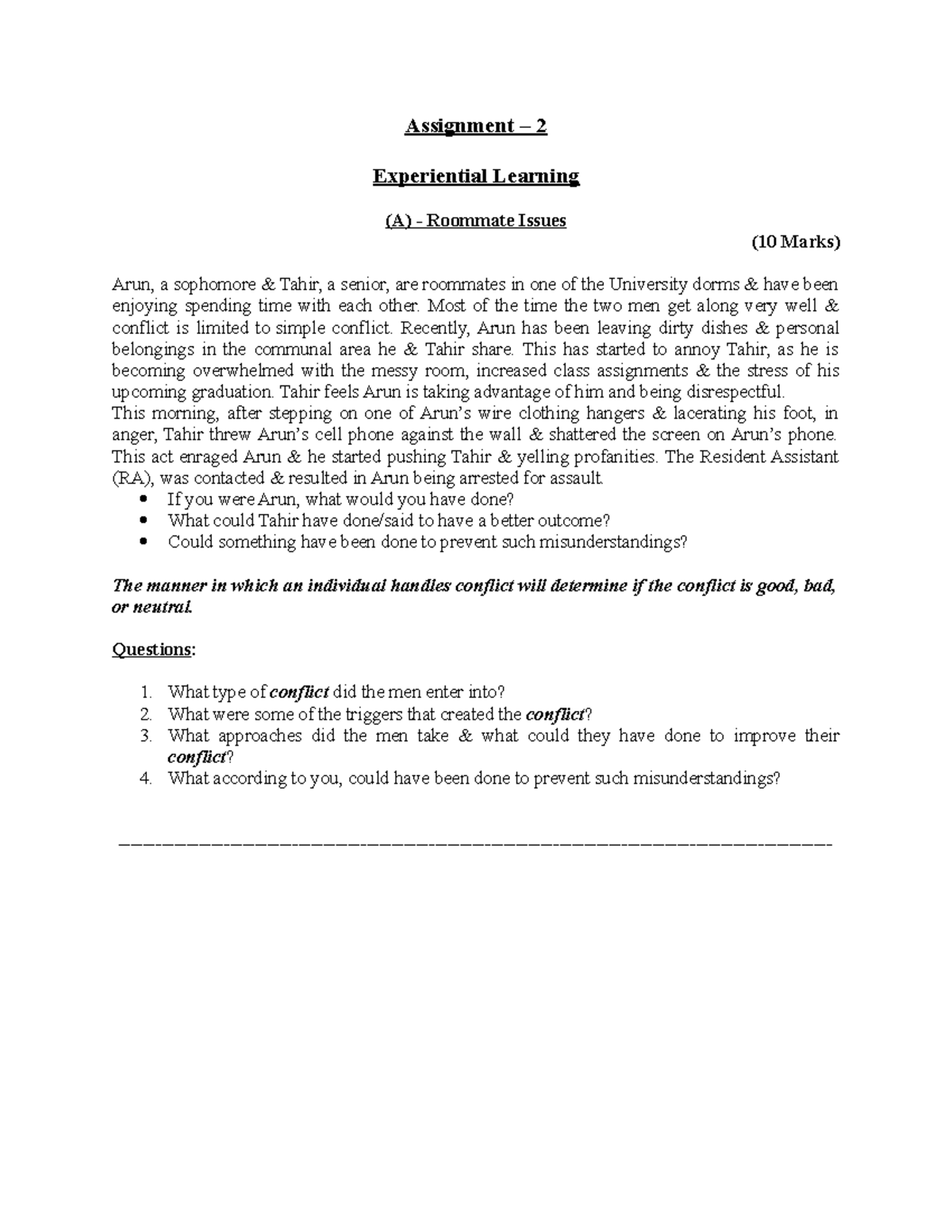 Assignment - 2 - Exp Lrng - A - Assignment – 2 Experiential Learning (A ...