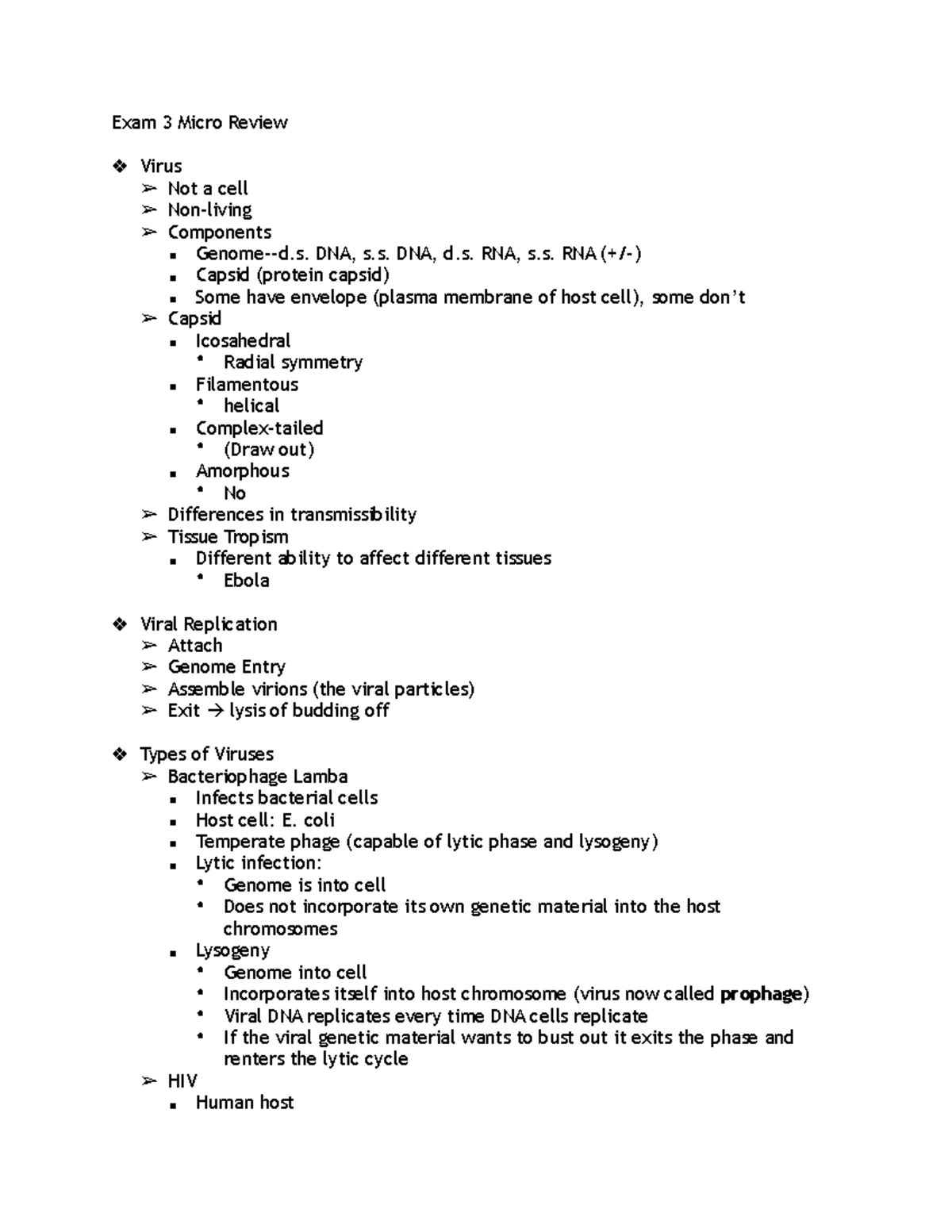 Exam 3 Micro Review - Exam 3 Micro Review Virus Not a cell Non-living ...