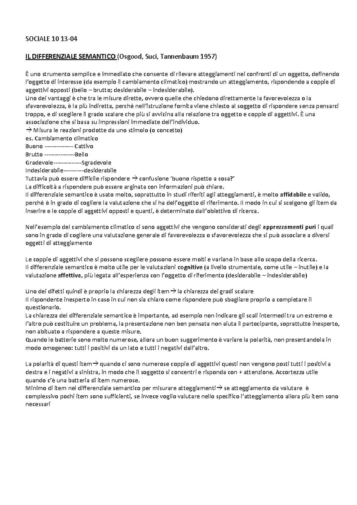 Sociale 10 - SOCIALE 10 13- 04 IL DIFFERENZIALE SEMANTICO (Osgood, Suci ...