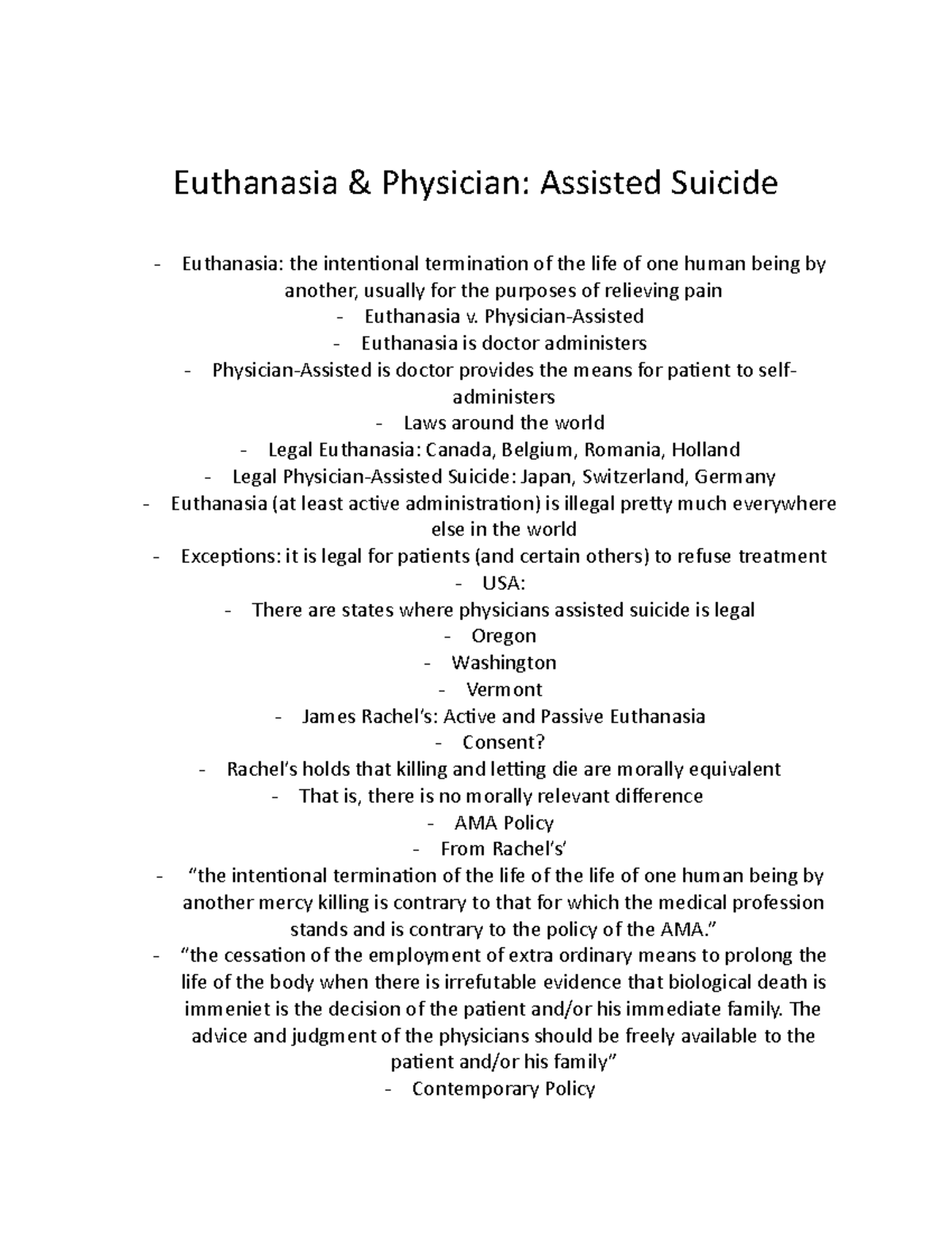 Euthanasia - Lecture notes 3-5 - Euthanasia & Physician: Assisted ...